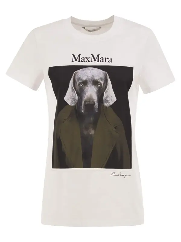 Max Mara Mxmcalca Cotton T-shirt With Graphic Print - White