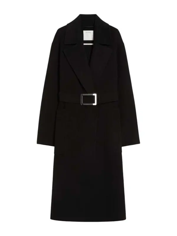 Sportmax Cappotto A Vestaglia In Pura Lana Nero - Black