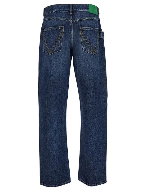 Bottega Veneta Blue Straight Jeans With Logo Patch In Denim
