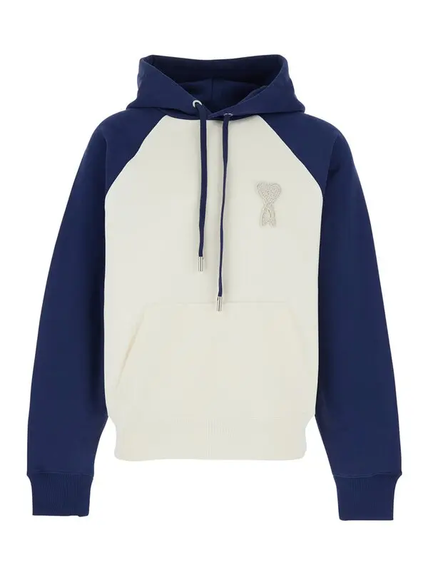 AMI Paris Boxy Fit Hoodie With De Coeur Knitted Patch - Multicolor