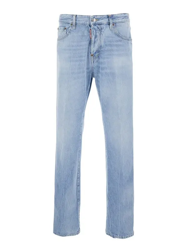 Dsquared2 642' Light Bluejeans With Logo Patch On The Back And Bleach Effect In Denim For