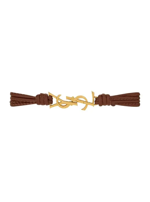 Saint Laurent Cassandre Leather And Gold Metal Bracelet - Silver