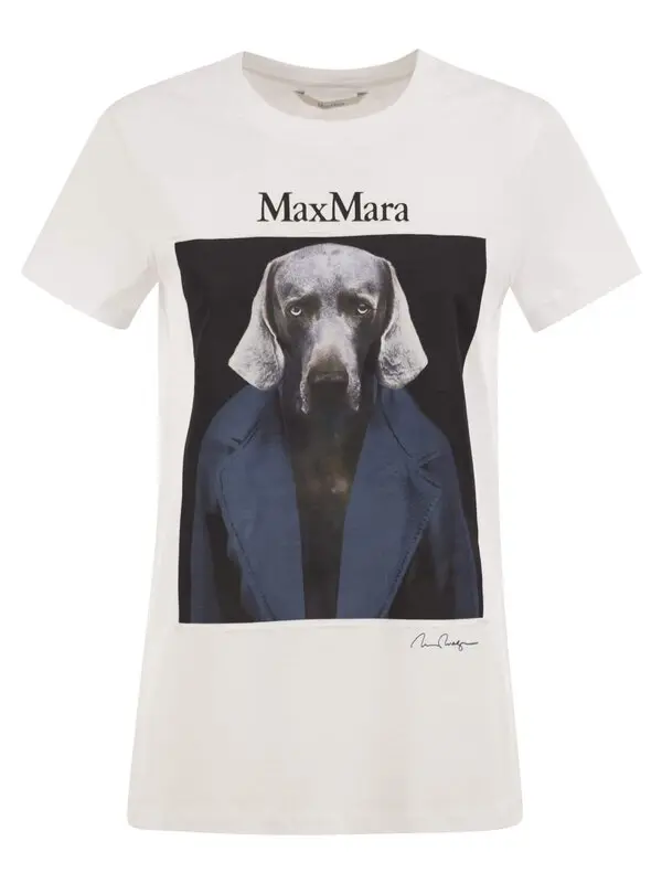 Max Mara Mxmcalca Cotton T-shirt With Graphic Print - White