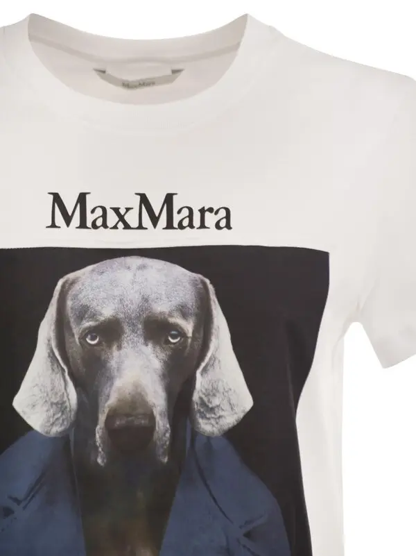 Max Mara Mxmcalca Cotton T-shirt With Graphic Print - White