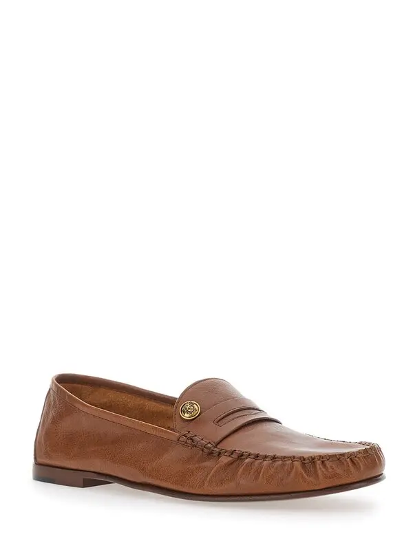 Versace Loafers 'leafer Medusa' Brown With Rounded Toe In Leather