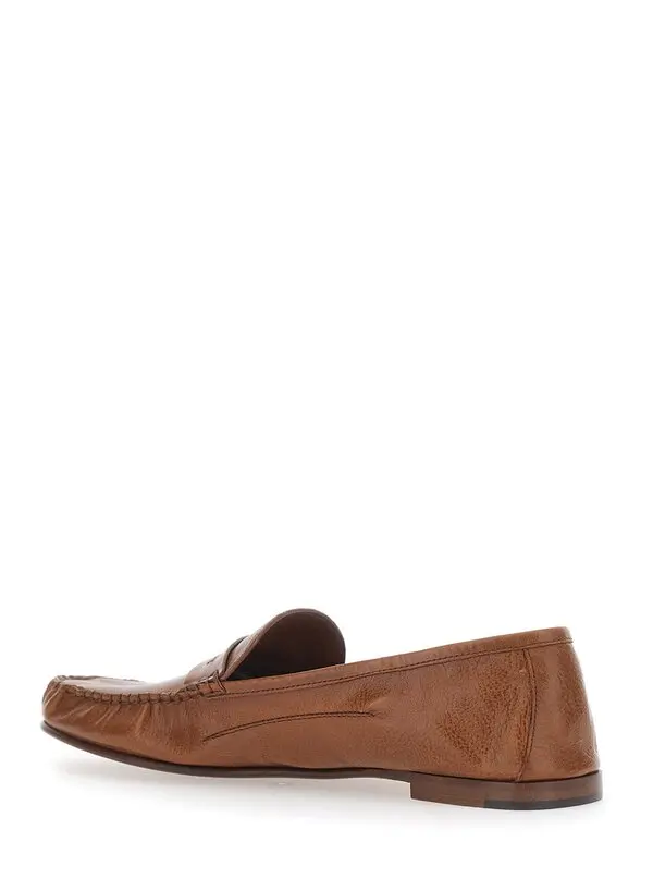 Versace Loafers 'leafer Medusa' Brown With Rounded Toe In Leather