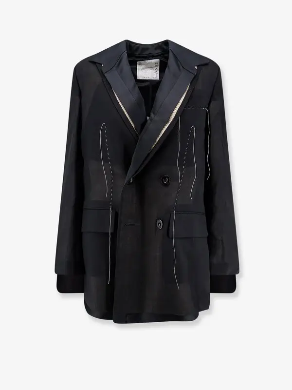 Sacai Silk And Organza Blazer - Black