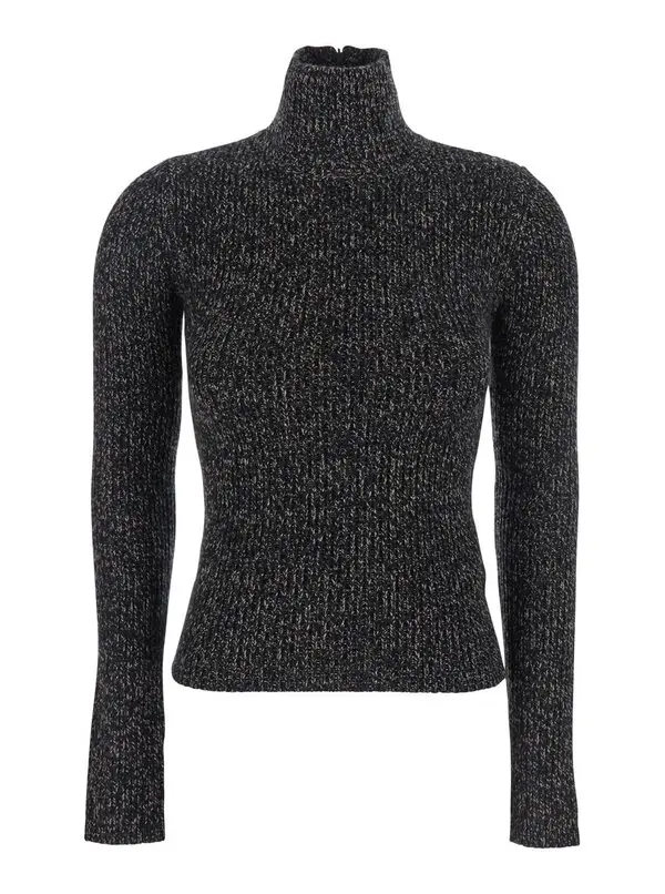 Max Mara Grey Turtleneck Sweater With Ribbed Design In Wool Blend - Multicolor
