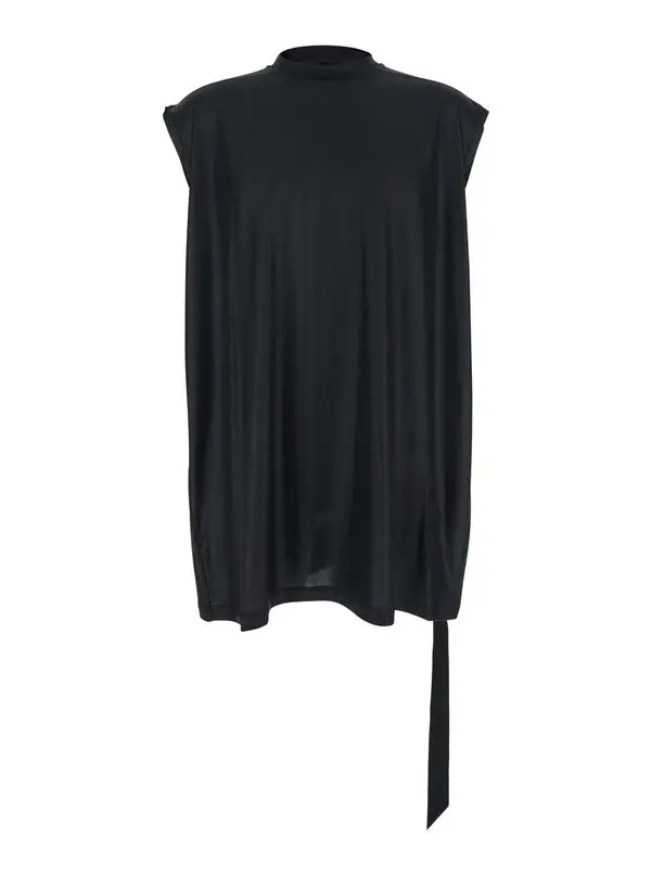 Rick Owens Black Crew Neck T-shirt With Raised Collar In Tech Fabric For