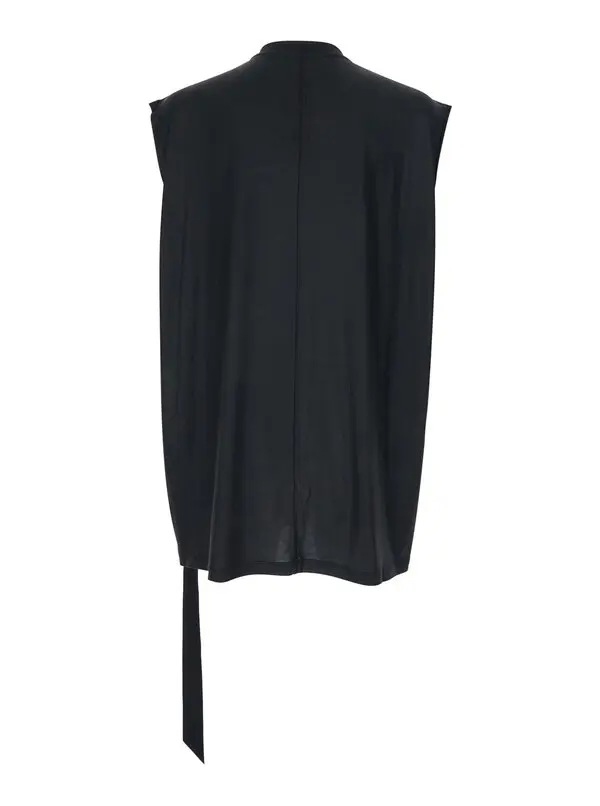Rick Owens Black Crew Neck T-shirt With Raised Collar In Tech Fabric For