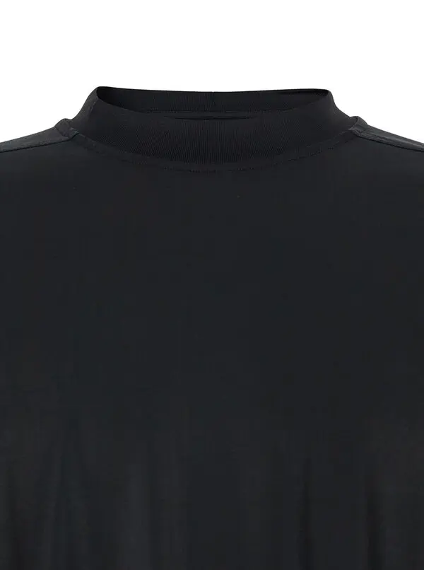 Rick Owens Black Crew Neck T-shirt With Raised Collar In Tech Fabric For
