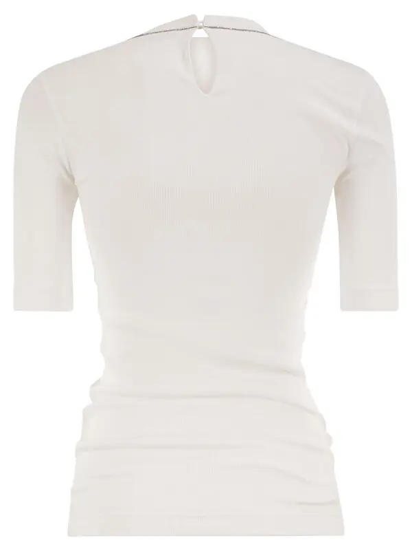 Brunello Cucinelli T-shirt With Monili Trim - White