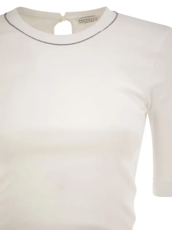 Brunello Cucinelli T-shirt With Monili Trim - White