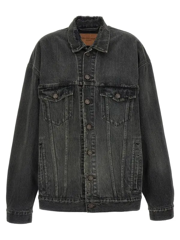 Balenciaga Denim Jacket With Used Effect - Gray