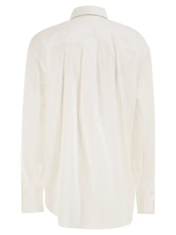 Brunello Cucinelli Stretch Cotton Shirt With Tie - White