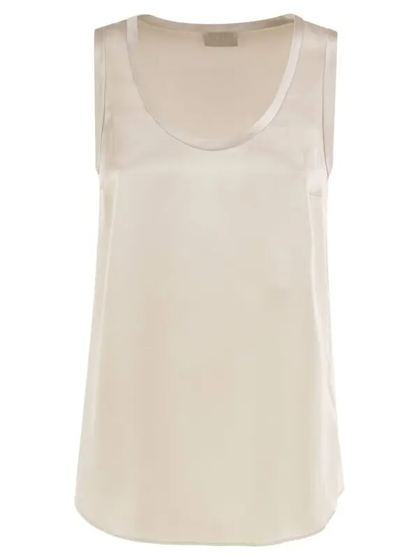 Brunello Cucinelli Stretch Silk Satin Top - Cream