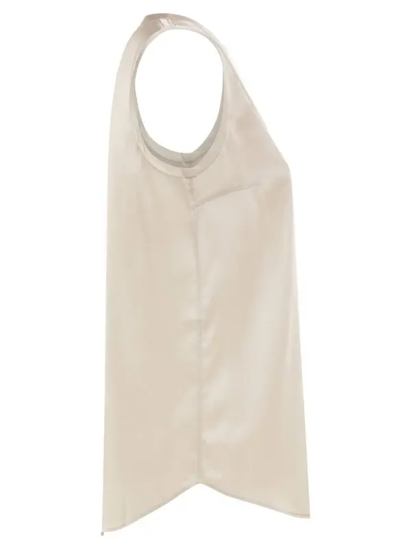 Brunello Cucinelli Stretch Silk Satin Top - Cream