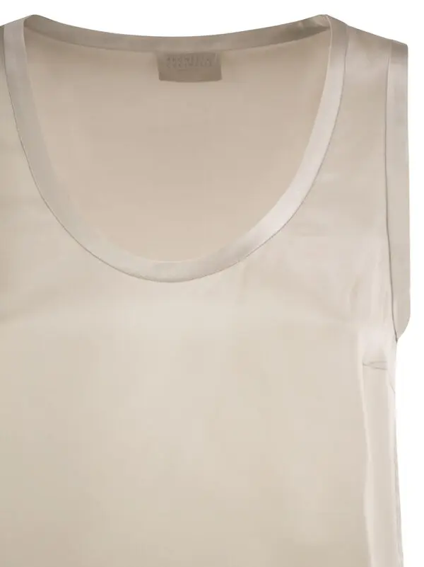 Brunello Cucinelli Stretch Silk Satin Top - Cream