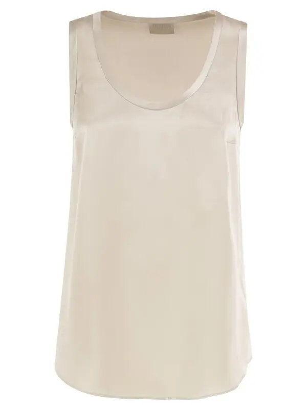 Brunello Cucinelli Stretch Silk Satin Top - Cream