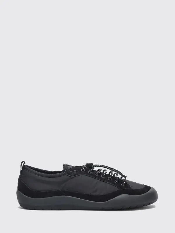 Prada Lace-up Nylon And Suede Sneakers - Black