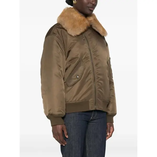 Saint Laurent Lamb-fur Collar Puffer Jacket - Green
