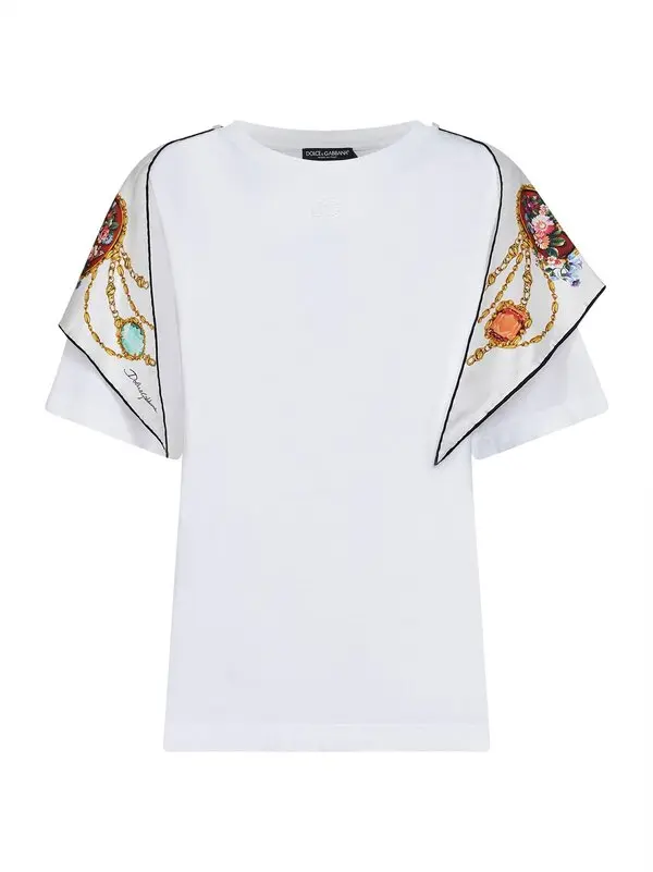Dolce & Gabbana Jersey T-shirt With Printed Silk Scarf - Multicolor