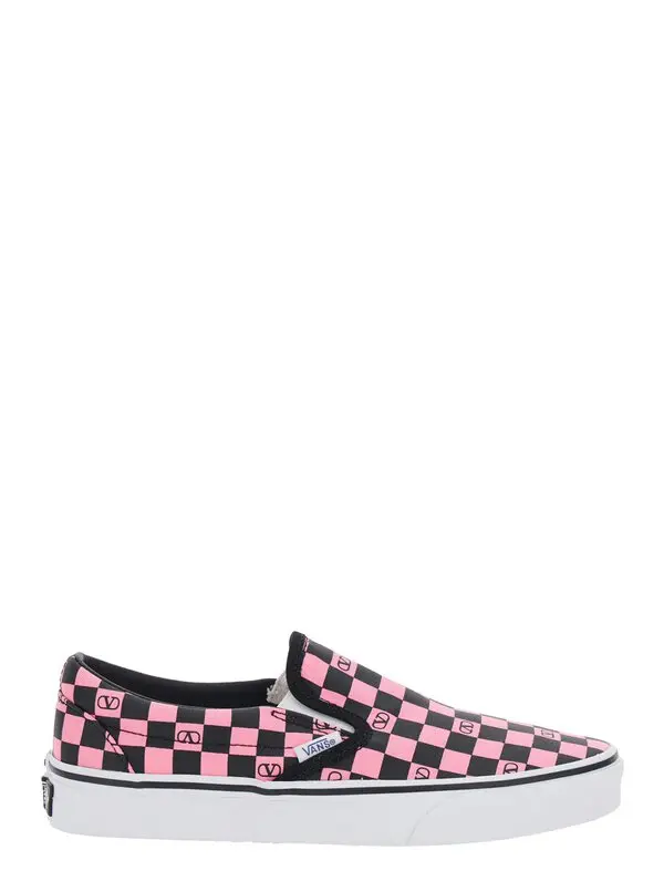Valentino Garavani Low Top Sneakers With Check Motif And All-over Vlogo Print In Cotton For - Multicolor