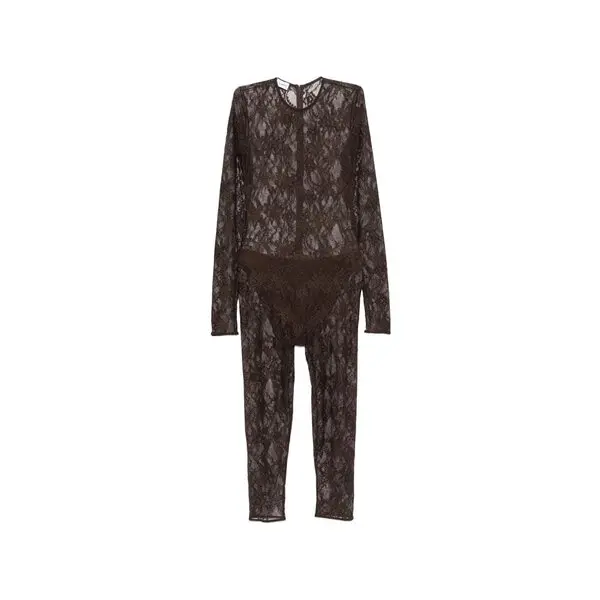 Andamane Lace Pattern All In One Jumpsuits - Brown