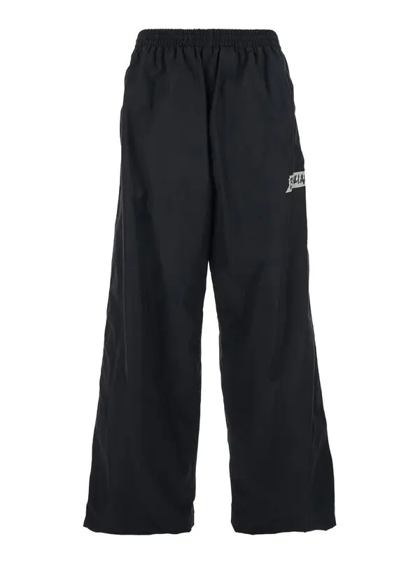 Balenciaga Black Cotton Blend Pants With Elastic Waist And Logo For - Multicolor