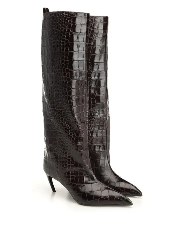Attico Crocodile-effect Leather Boots - Brown