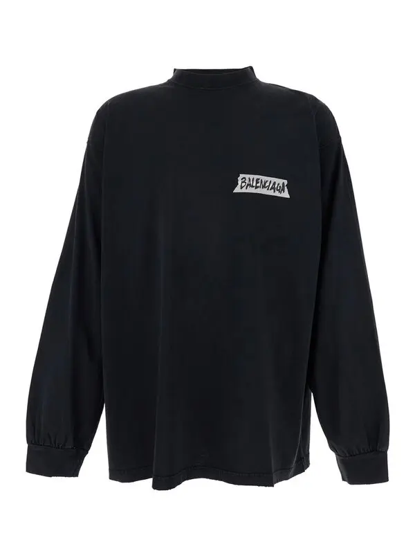 Balenciaga Black Cotton Sweatshirt With Logo On Front And Back For