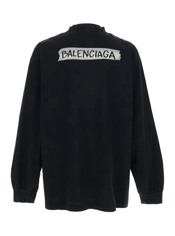 Balenciaga Black Cotton Sweatshirt With Logo On Front And Back For