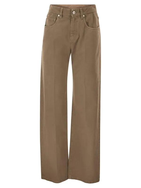 Brunello Cucinelli Contemporary Loose Trousers In Dyed Denim - Brown