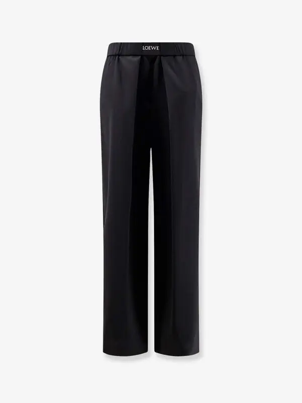 Loewe Wool Trousers With Logo Detail - Black
