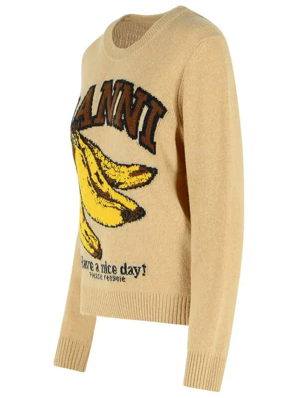 GANNI Beige Wool Blend Sweater