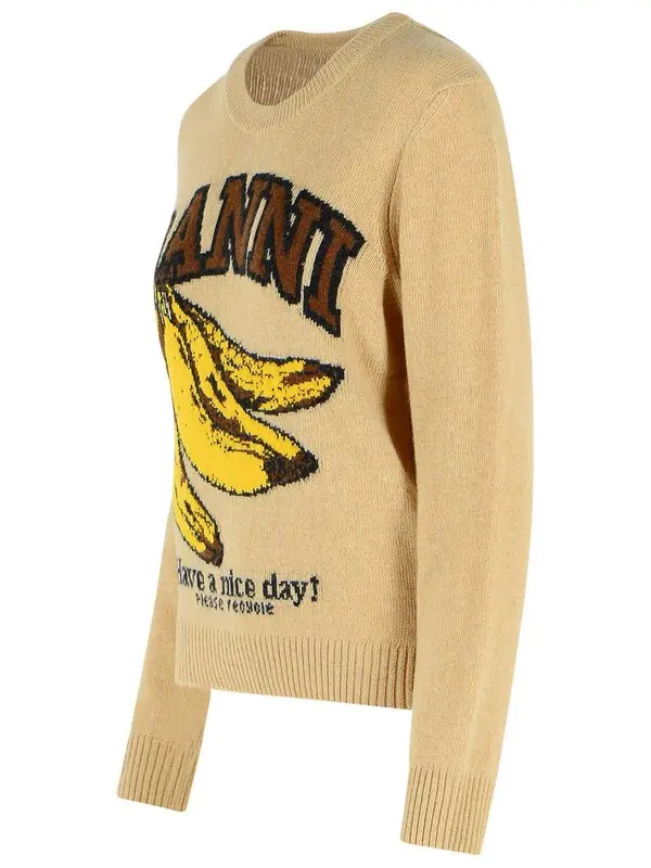 GANNI Wool Blend Graphic Sweater - Cream
