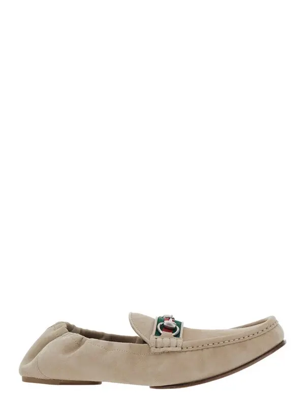 Gucci Beige Loafers With Horsebit Plate And Web Detail On The Front In Suede For - Cream