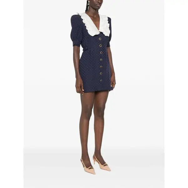 Alessandra Rich Ruffled Collar Mini Dress - Blue