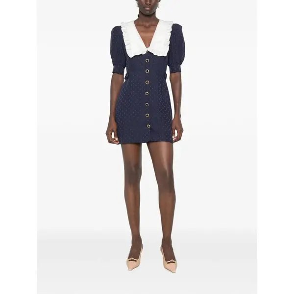 Alessandra Rich Ruffled Collar Mini Dress - Blue