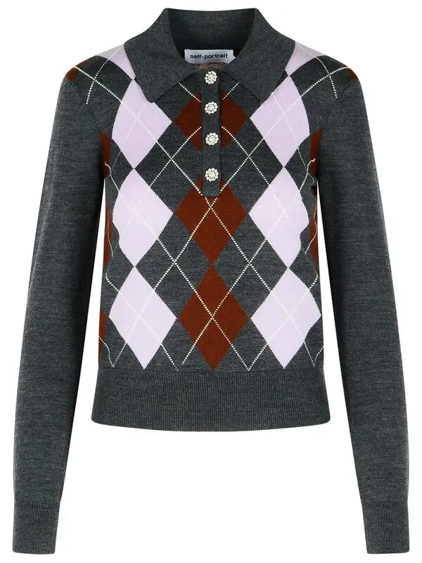 SELF-PORTRAIT Argyle' Grey Wool Sweater