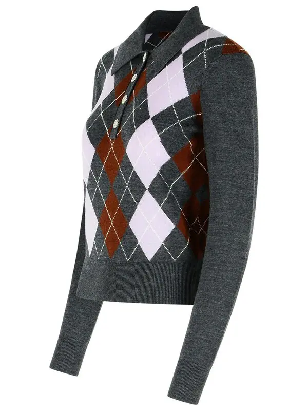 SELF-PORTRAIT Argyle' Grey Wool Sweater
