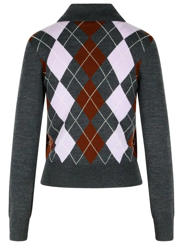 SELF-PORTRAIT Argyle' Grey Wool Sweater