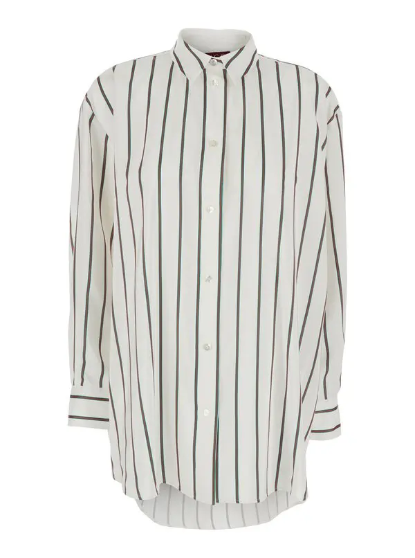 Gucci White Shirt With Classic Collar And All-over Web Motif In Jacquard Silk For - Multicolor