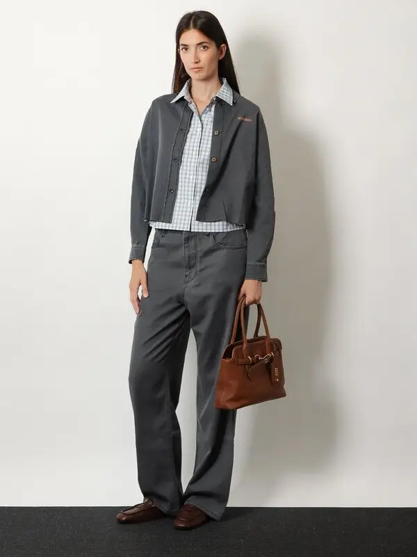 Miu Miu Aventure Leather Handbag With Embossed Lettering Logo