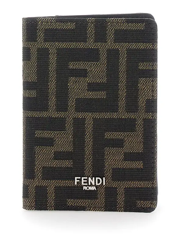 Fendi Cardholder With Logo On The Front And Ff All Over Motif In Fabric For - Brown