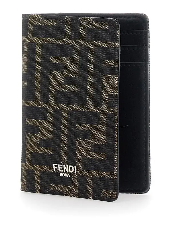 Fendi Cardholder With Logo On The Front And Ff All Over Motif In Fabric For - Brown