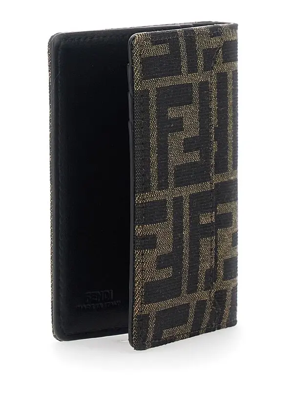 Fendi Cardholder With Logo On The Front And Ff All Over Motif In Fabric For - Brown