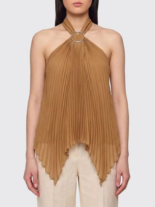 Max Mara Valzer Pleated Polyester Top - Brown