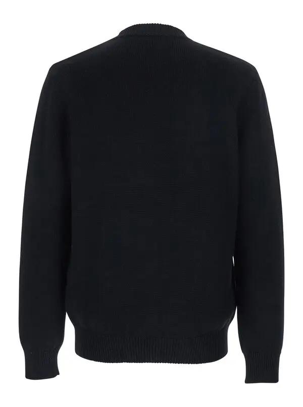 Fendi Crewneck Sweater With Ff Embroidery On The Front In Wool For - Black