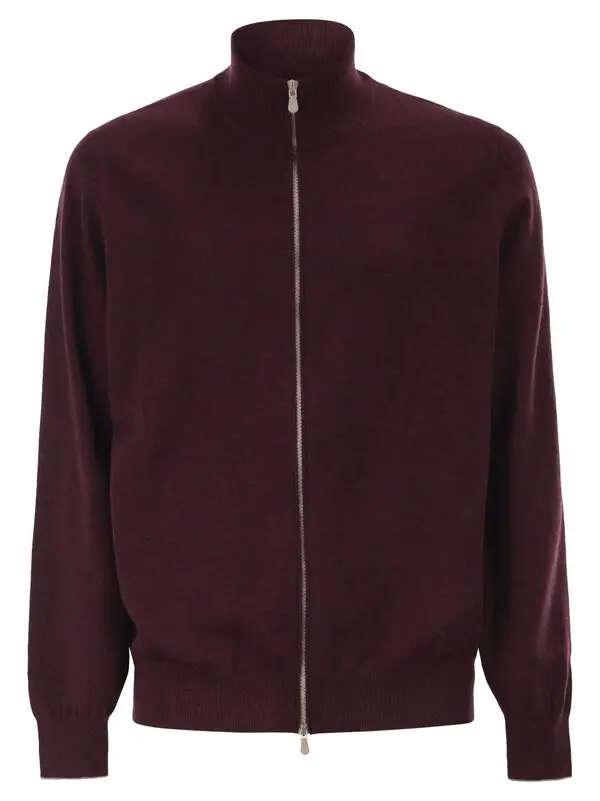 Brunello Cucinelli High-necked Cashmere Cardigan With Zip - Red